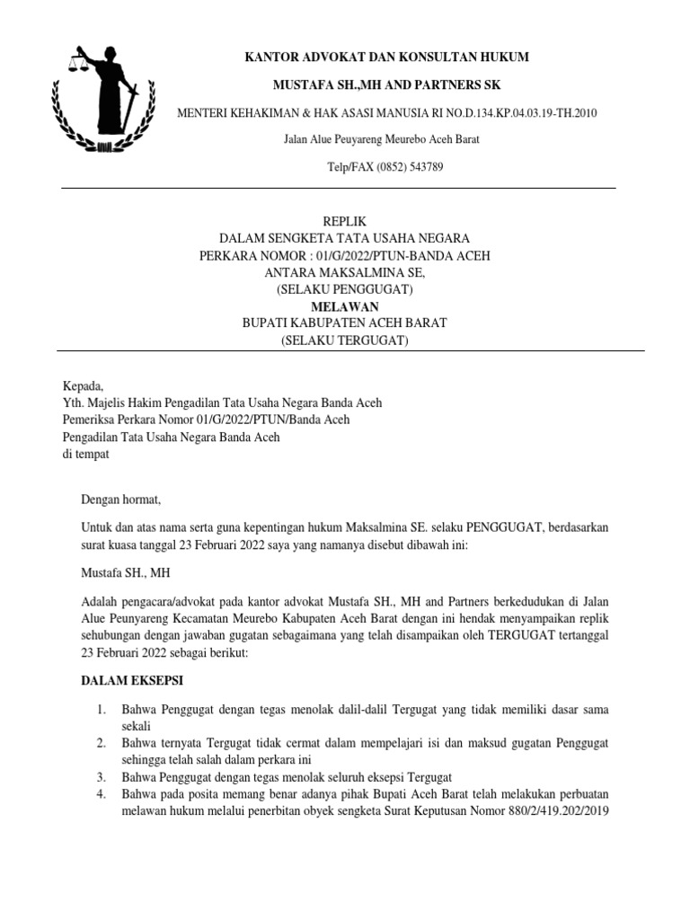 Replik Penggugat TUN | PDF