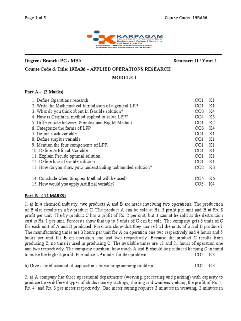 Module 1 QB | PDF | Target Audience | Linear Programming