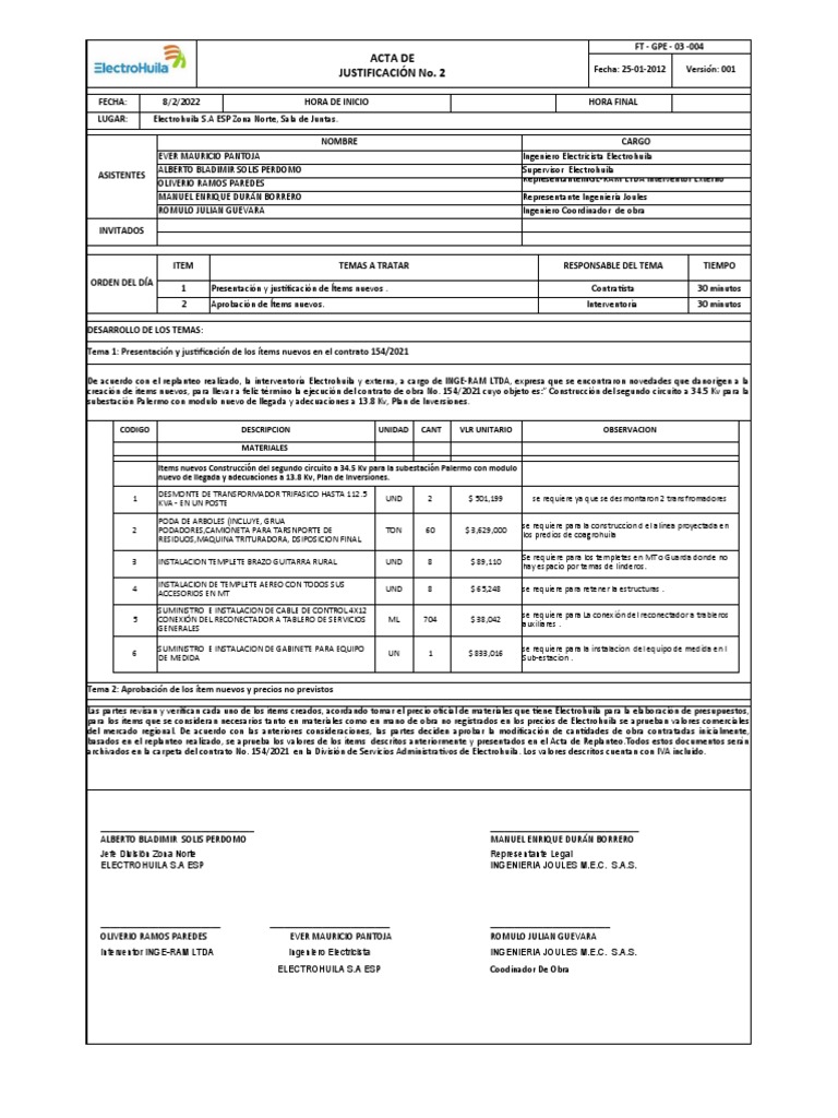 Acta de Justificacion Items Nuevos | PDF