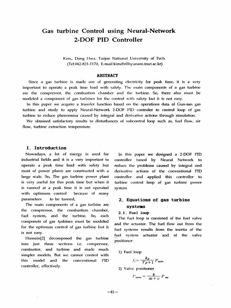 Gas Turbine Control Using Neural Network 2 Dof Pid Controller Pdf