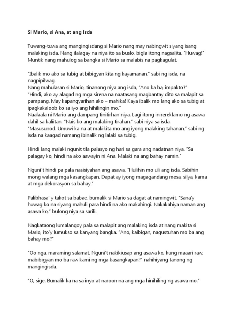 Si Mario Si Ana at Ang Isda | PDF