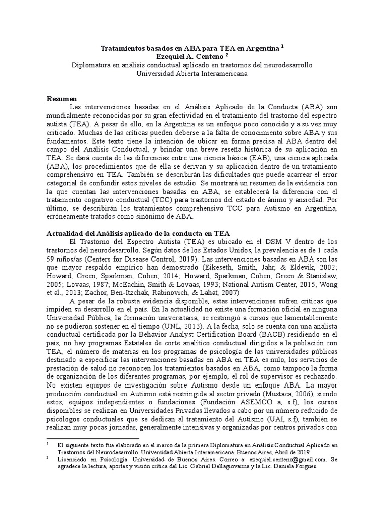 ABA y TEA en Argentina: Desafíos y Aplicaciones | PDF | Terapia de ...