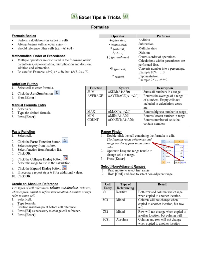 Excel Tips & Tricks: Formulas | PDF | Mathematics | Computing