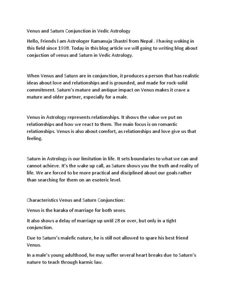 Venus and Saturn Conjunction in Vedic Astrology (AutoRecovered) | PDF ...