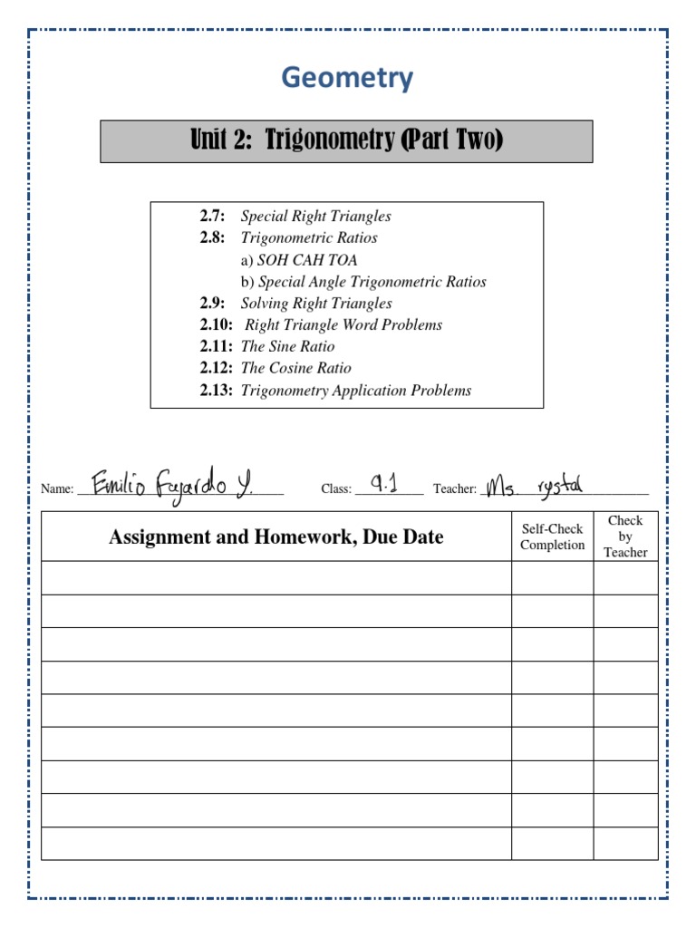Trigonometry Homework Worksheets | PDF | Trigonometric Functions ...