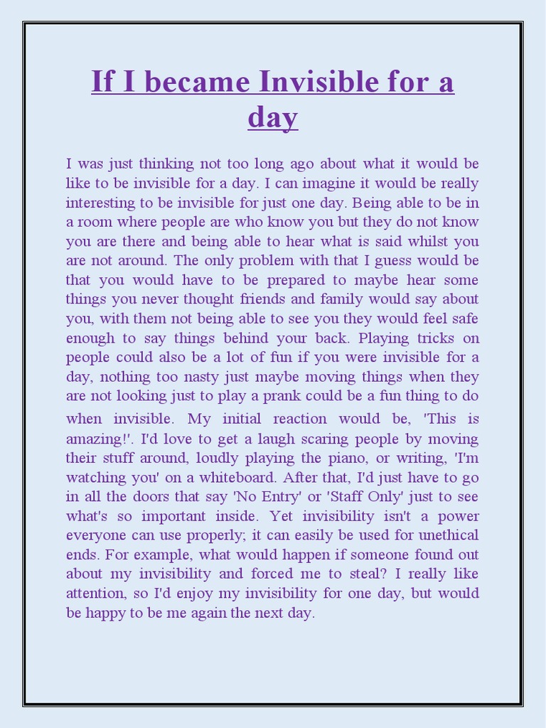 If I Became Invisible For A Day | PDF