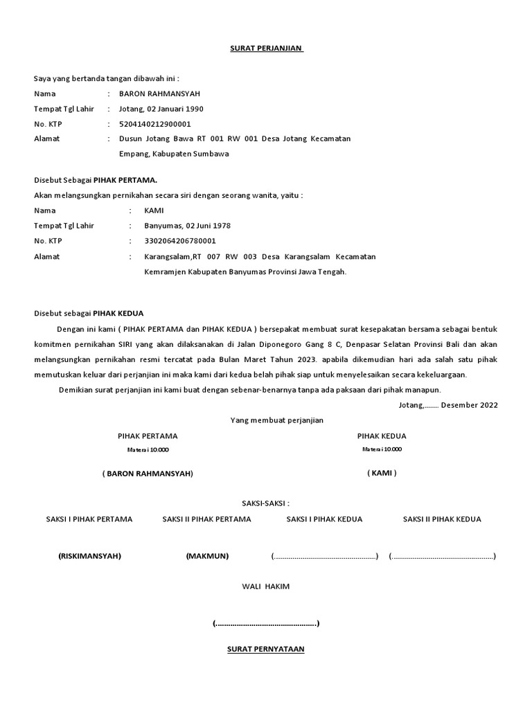 Surat Perjanjian Nikah | PDF