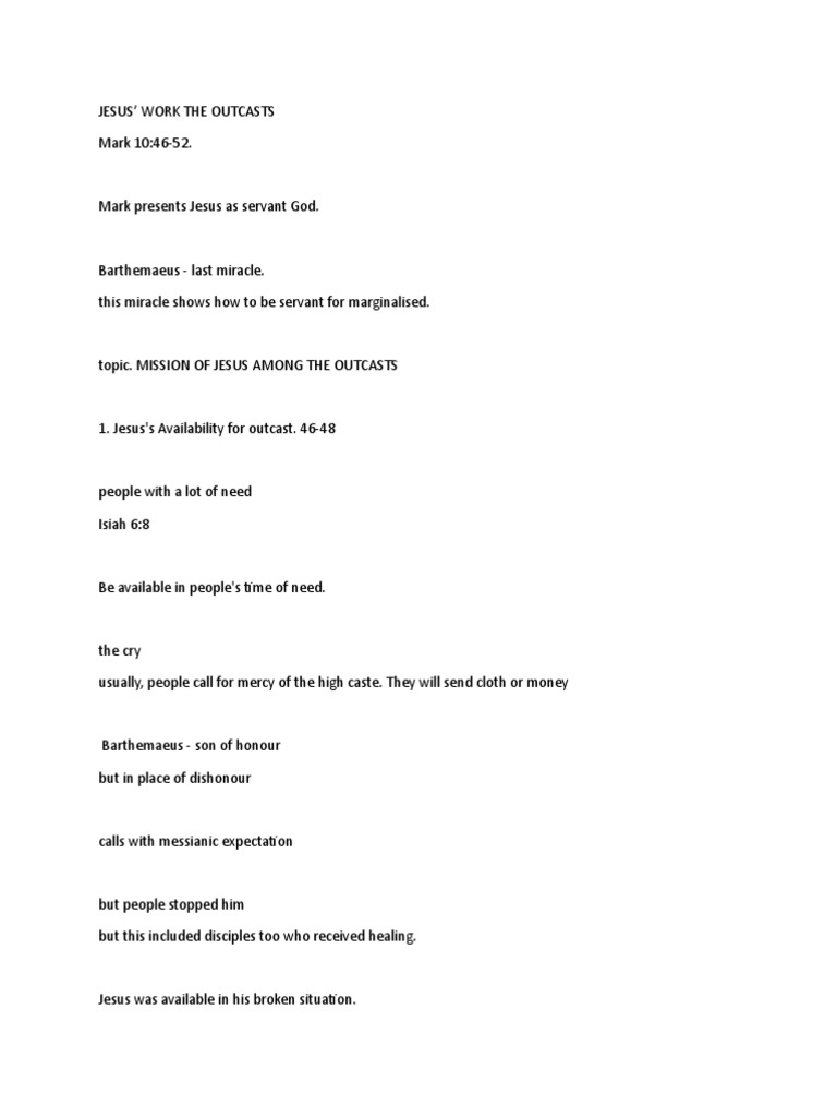 Jesus' Work The Outcasts | PDF
