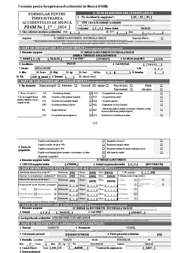 Anexa Nr. 6 Formular Accidente de Munca | PDF