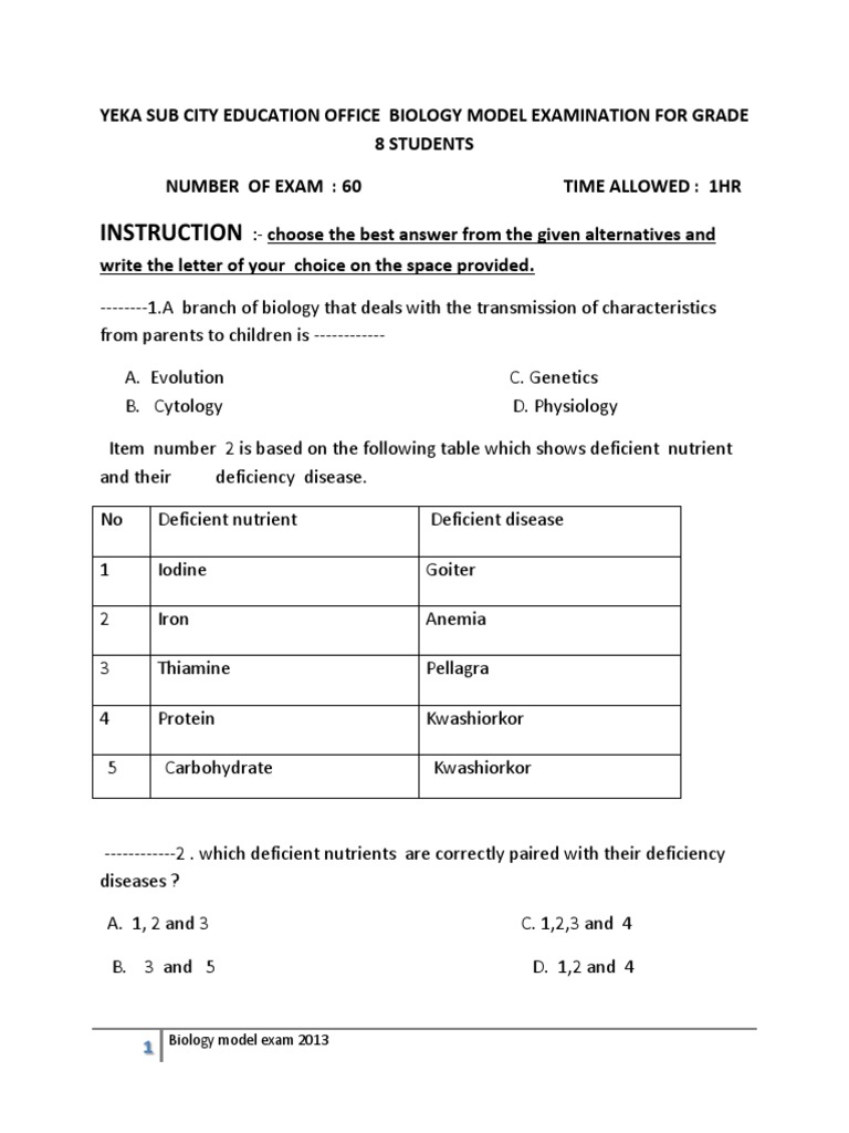 Grade 8 Biology 3rd Round Model Exam | PDF | Flowers | Skeletal Muscle
