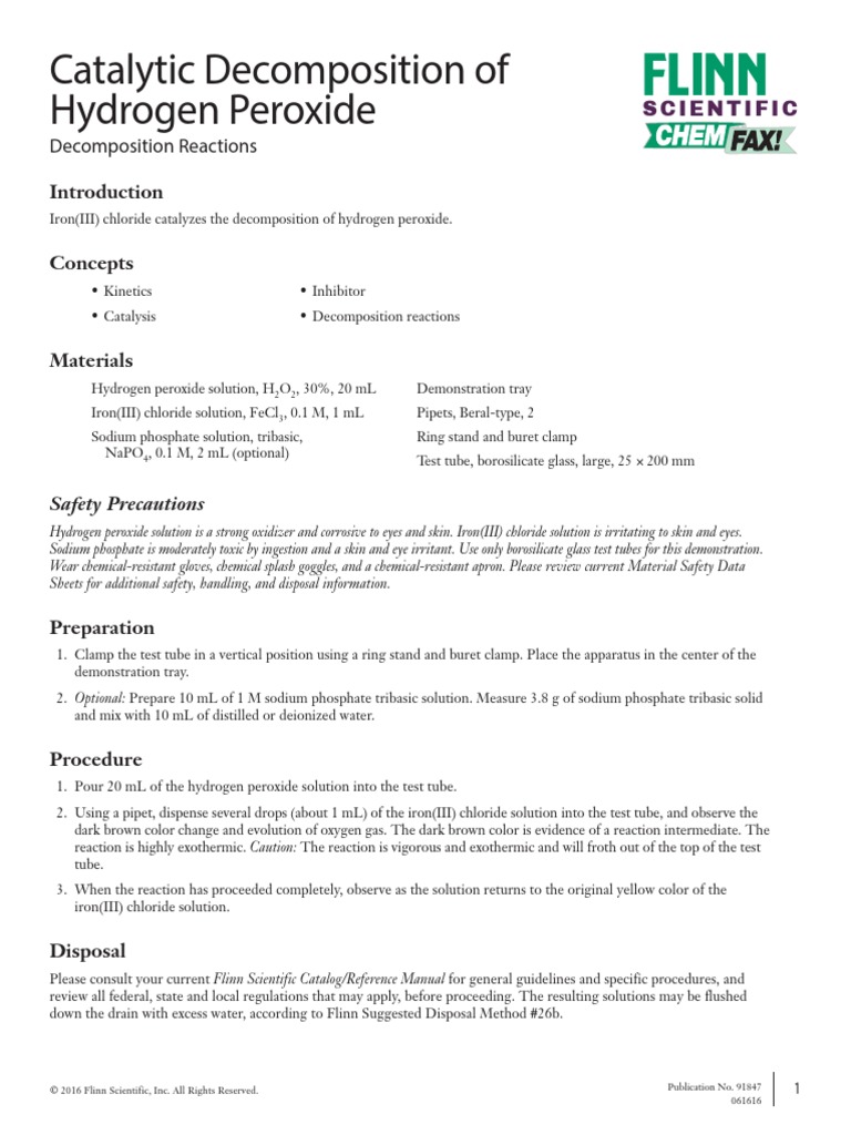 Catalytic Decomposition of Hydrogen Peroxide | PDF | Catalysis ...