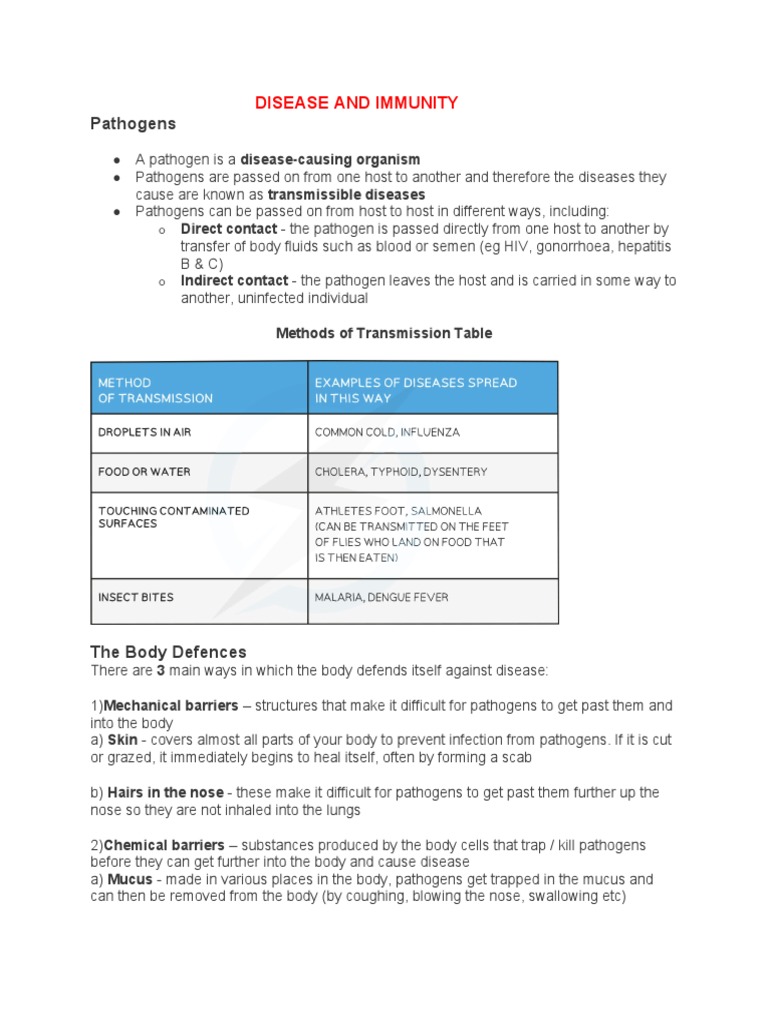 DISEASE AND IMMUNITY Notes | PDF | Immune System | Antigen