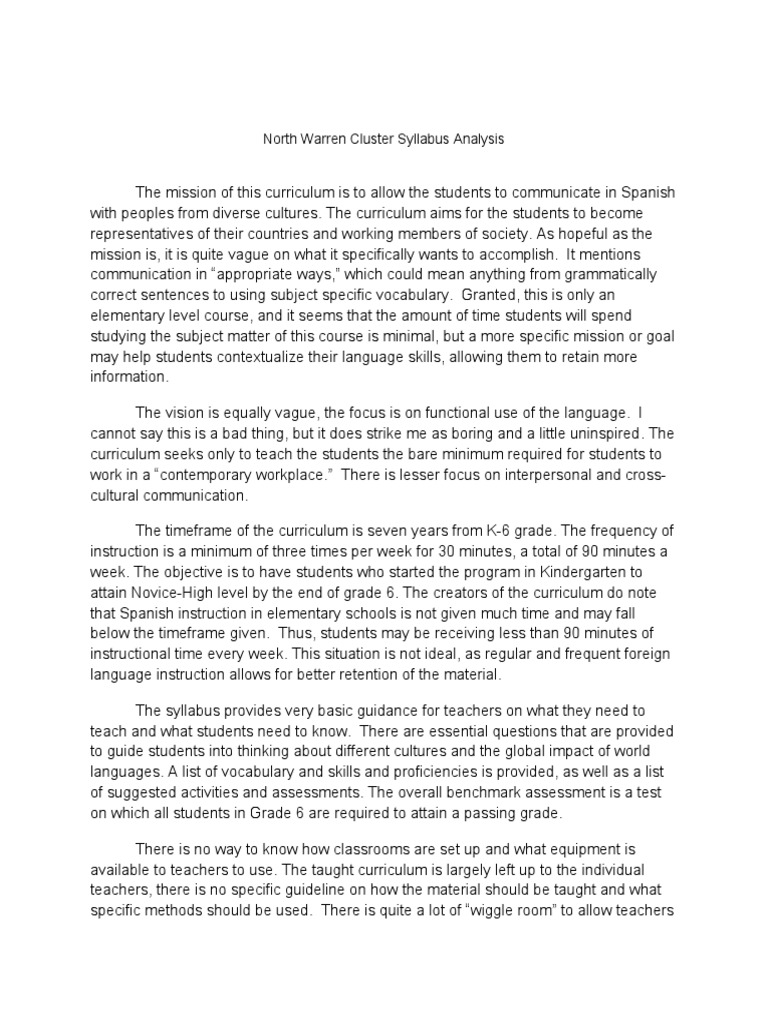 Example Syllabus Analysis Warren Cluster | PDF | Teachers | Curriculum