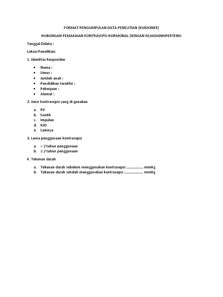 Format Kuesioner KB | PDF