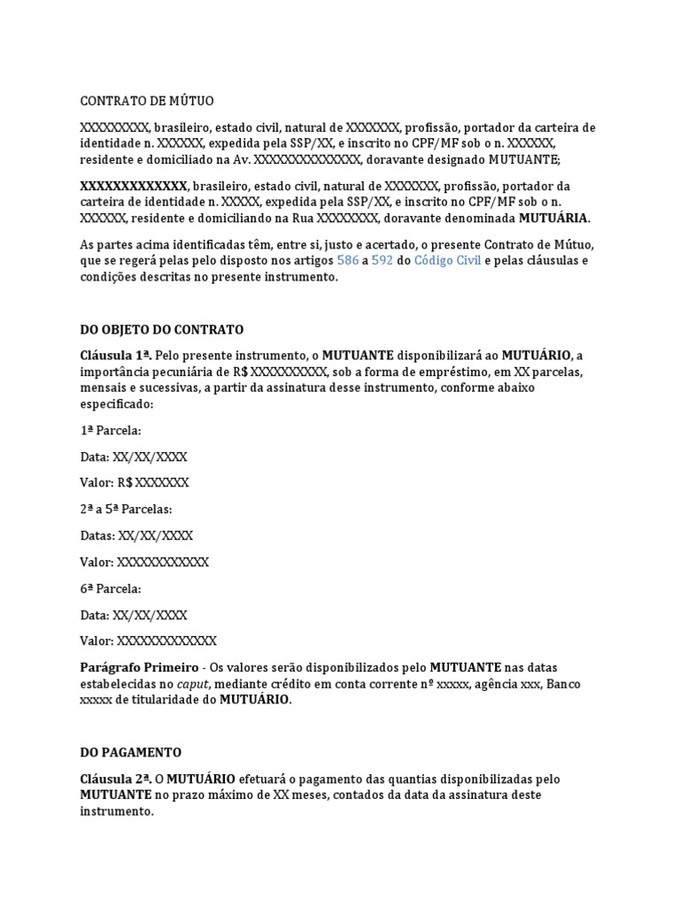 Modelo Contrato de Mutuo | PDF | Business | Direito Privado