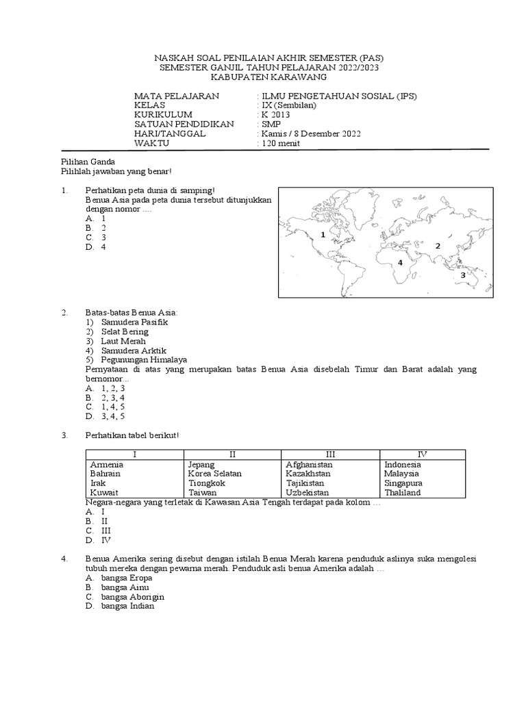 2 Soal PAS IPS Kelas 9 TP 2022-2023 | PDF