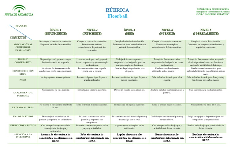 RÚBRICA Floorball | PDF | Evaluación