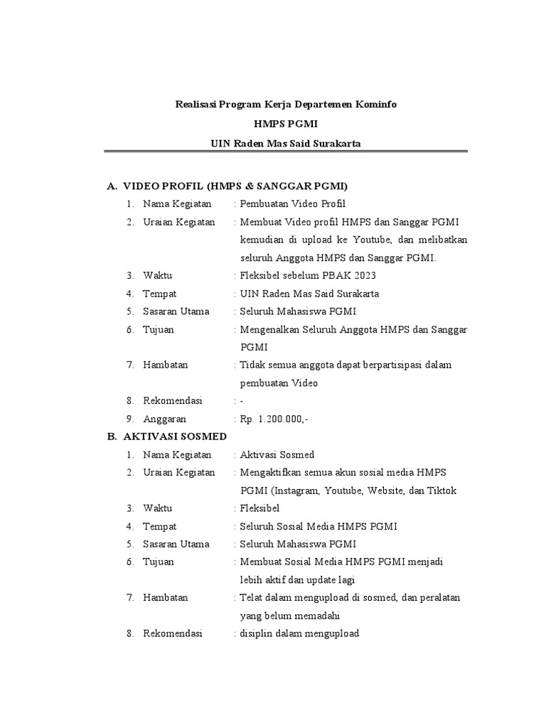 Program Kerja HMPS PGMI 2023 | PDF | Karier & Perkembangan