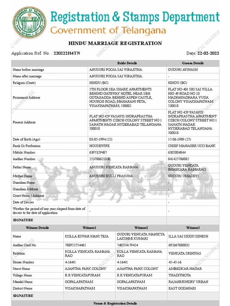 Virajitha's Father Name in Marriage Registration | PDF | Social ...