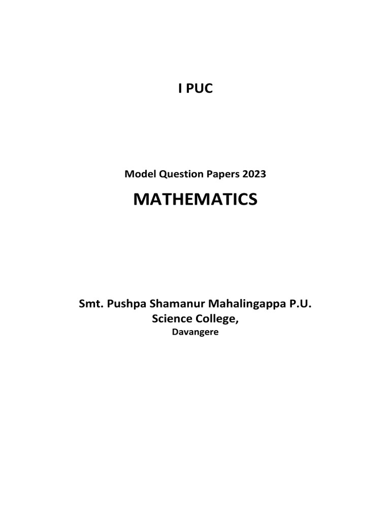 1st PUC Maths Model Question Paper 2023 | PDF | Function (Mathematics ...