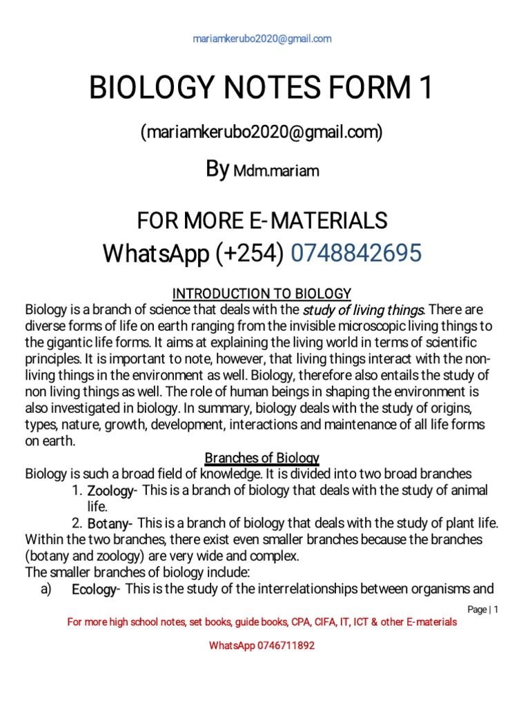 Form One Biology Notes | PDF