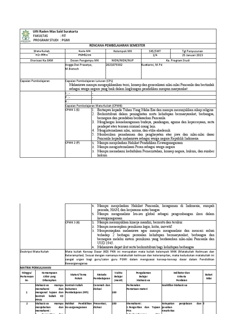 RPS Pembelajaran KD PPKN MI Fix | PDF