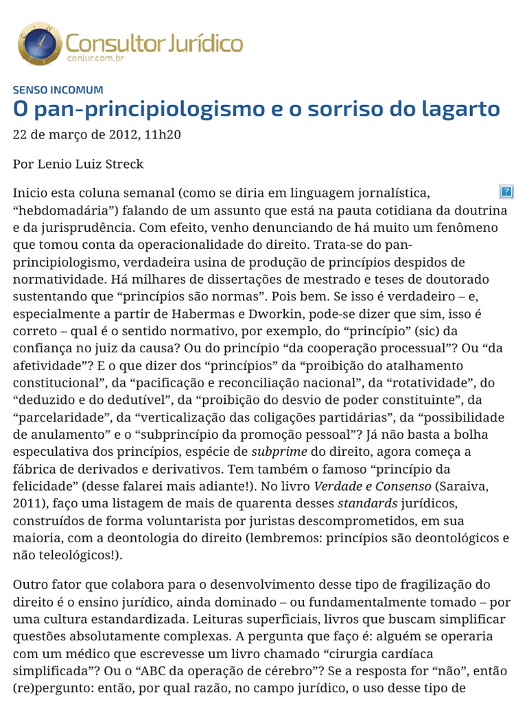 ConJur - Senso Incomum - O Pan-Principiologismo e o Sorriso Do Lagarto ...