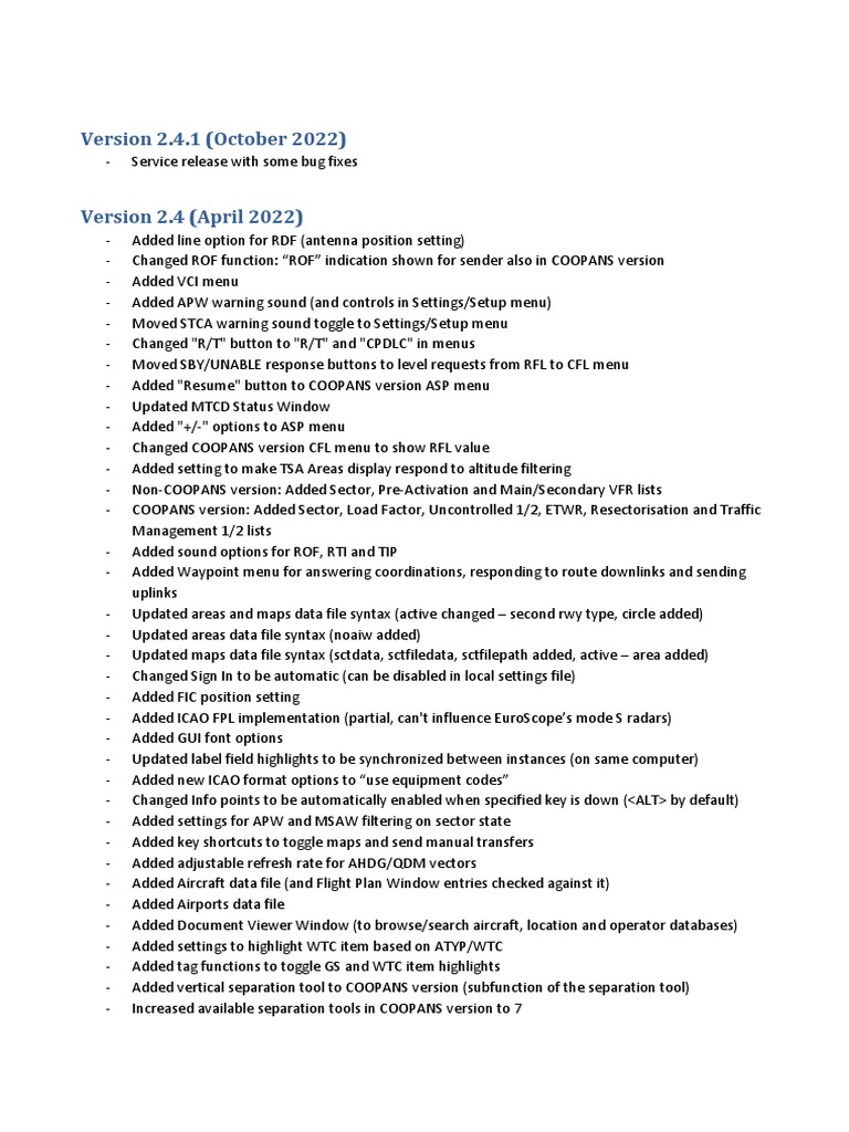 TopSky Plugin For EuroScope - Version History | PDF | Menu (Computing) | System Software
