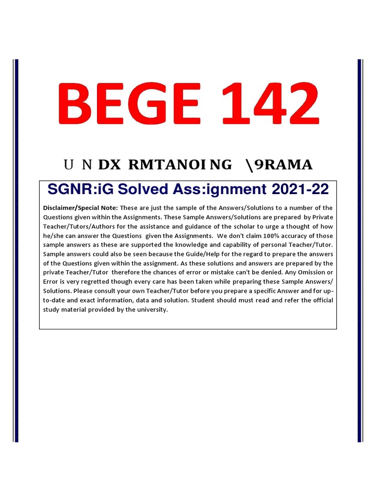 BEGE 142 Solved Assignment2021-2022 222222 | PDF | Art | Young Adult