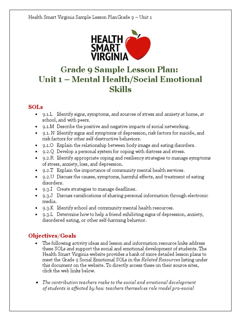 Grade 9 Mental Health Lesson Plan | PDF | Mental Health | Mindfulness