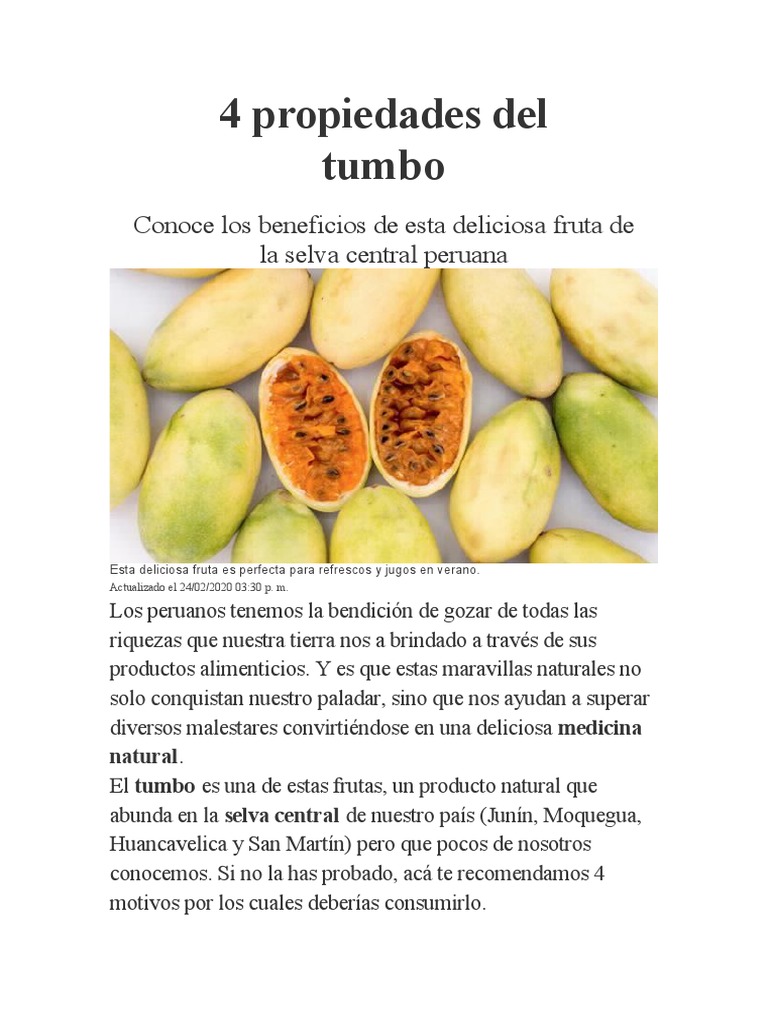 Beneficios del Tumbo Peruano | PDF | Cocina, comidas y vino | Salud y ...