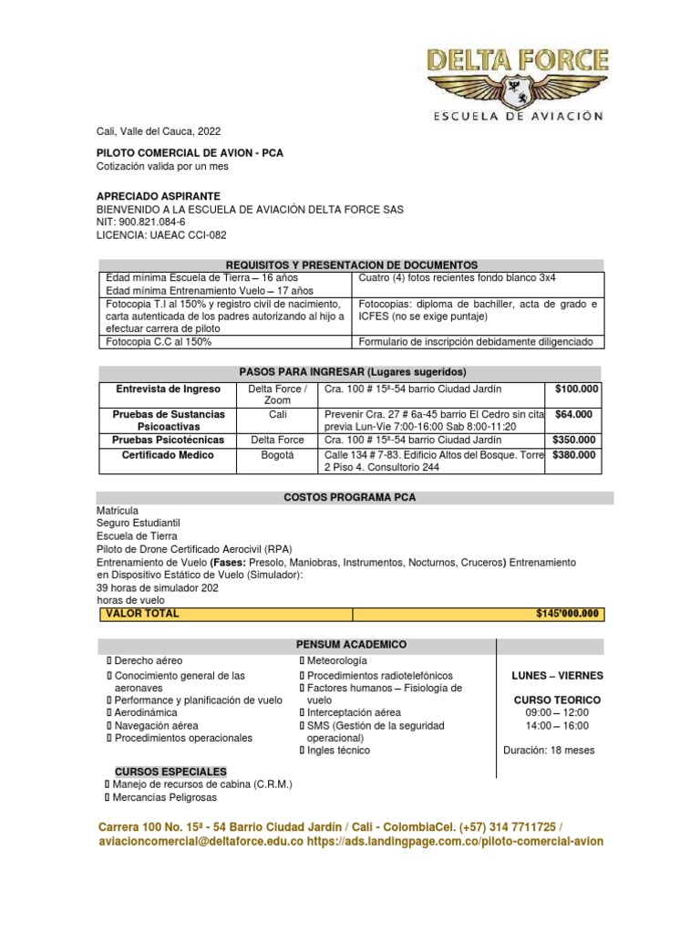 Cotizacion Programa Piloto Comercial de Avion (Pca) 2022 | PDF | Transporte | Aeronáutica