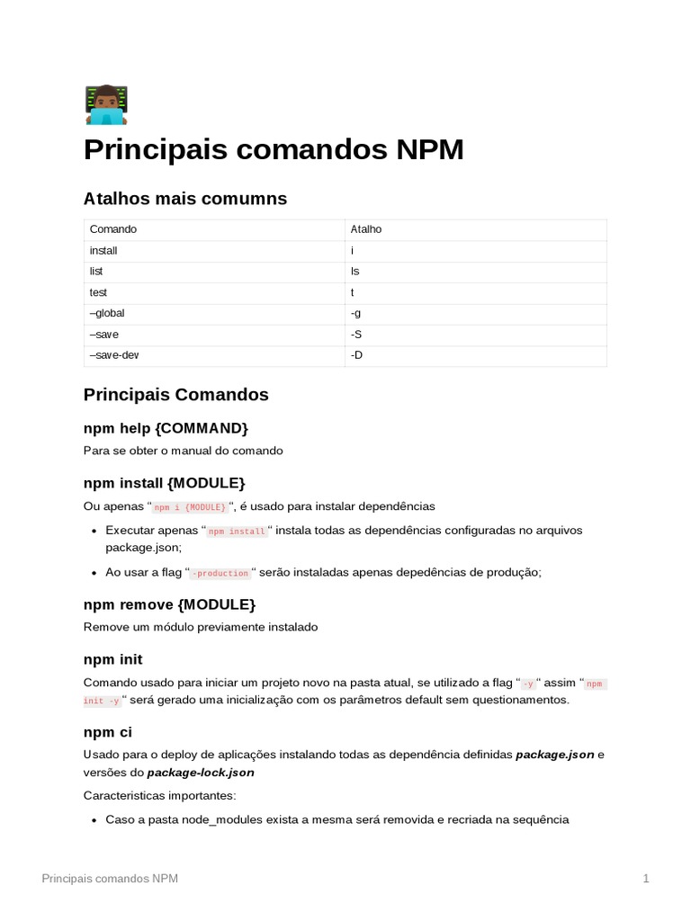 Principais Comandos NPM | PDF | Json | Software de sistema
