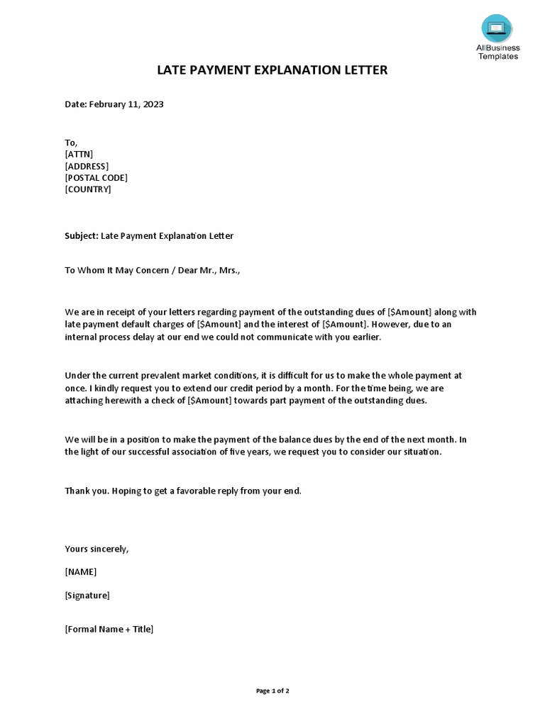 Late Payment Explanation Request Letter | PDF | Finance & Money Management
