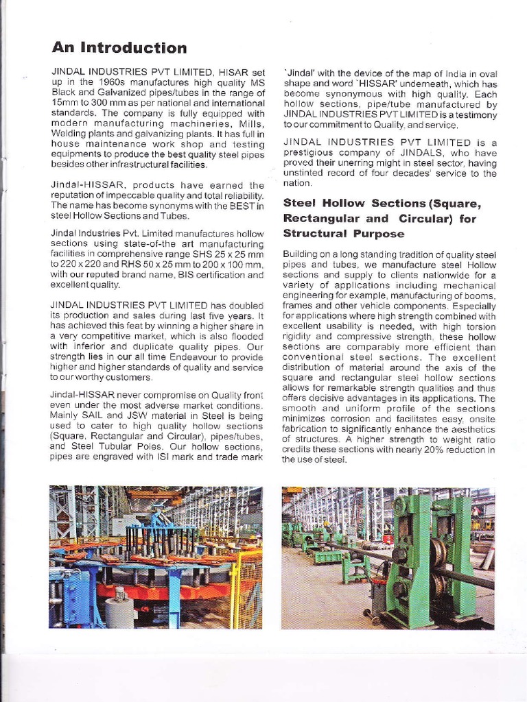 Jindal Industries Pipe Catalogue | PDF | Pipe (Fluid Conveyance) | Construction