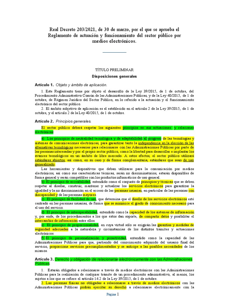 RD 203-2021 Reglamento SP Por Medios Electrónicos | PDF | Administración Pública | Ley Pública