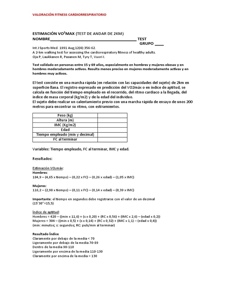 Test de UKK para Valoración Cardiorrespiratoria | PDF | Salud y ...