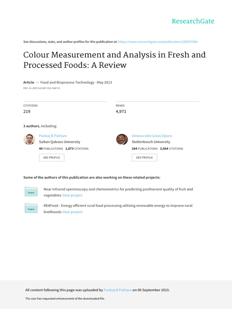Colour Measurement and Analysis in Fresh and Processed Foods A Review ...