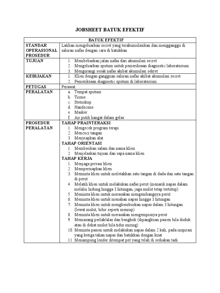 Jobsheet Batuk Efektif | PDF