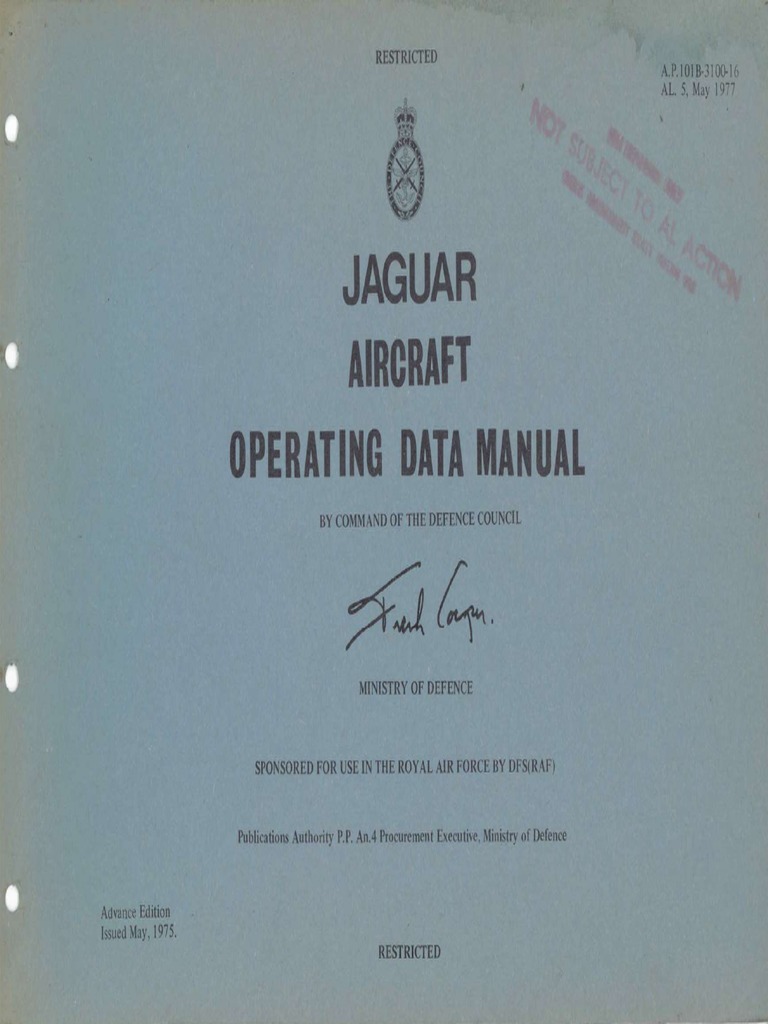 SEPECAT Jaguar GR MK 1 and T MK 2 Aircraft Operating Data Manual | PDF