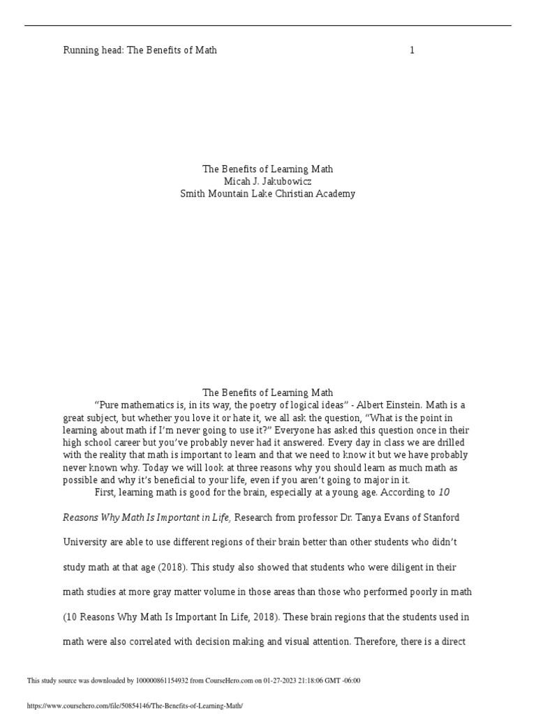 The Benefits of Learning Math | PDF | Mathematics | Reason