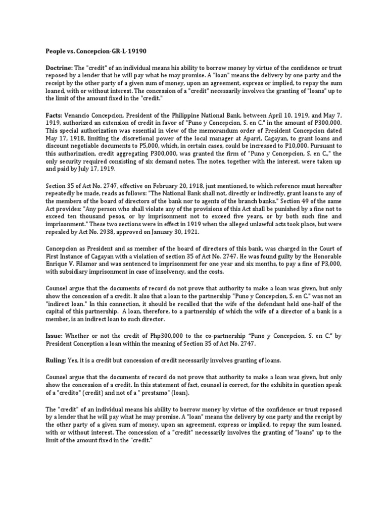 People vs. Concepcion GR L-19190 | PDF | Loans | Credit
