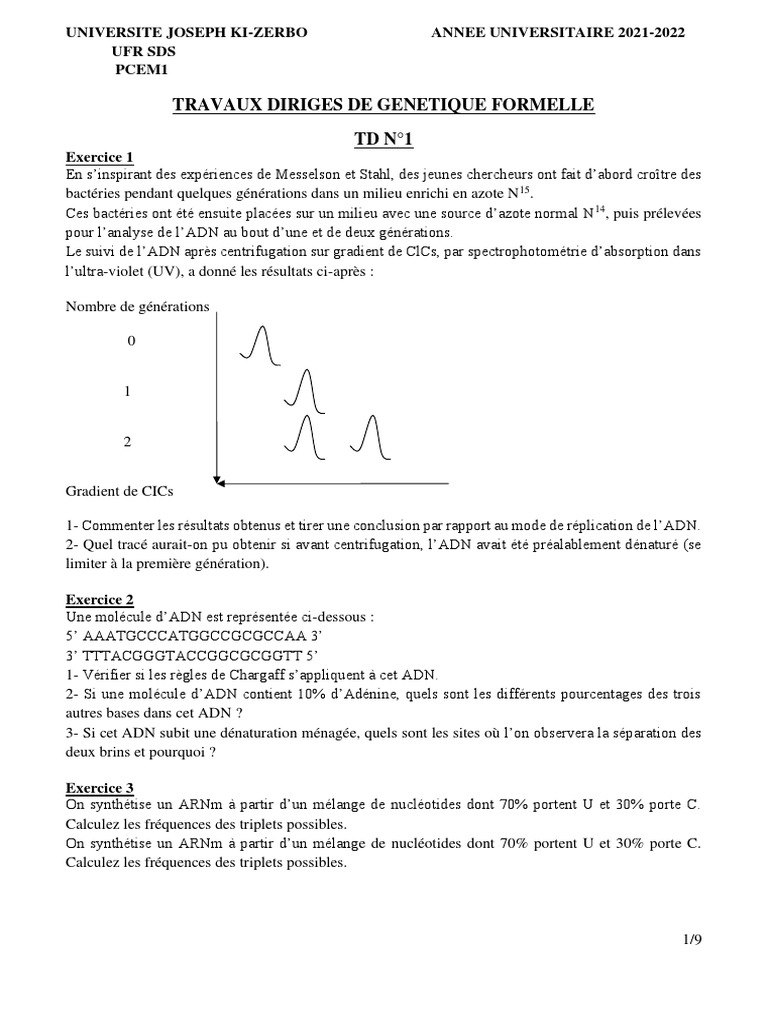 TD Génétique Formelle PCEM1 2021-2022 | PDF | Code génétique ...