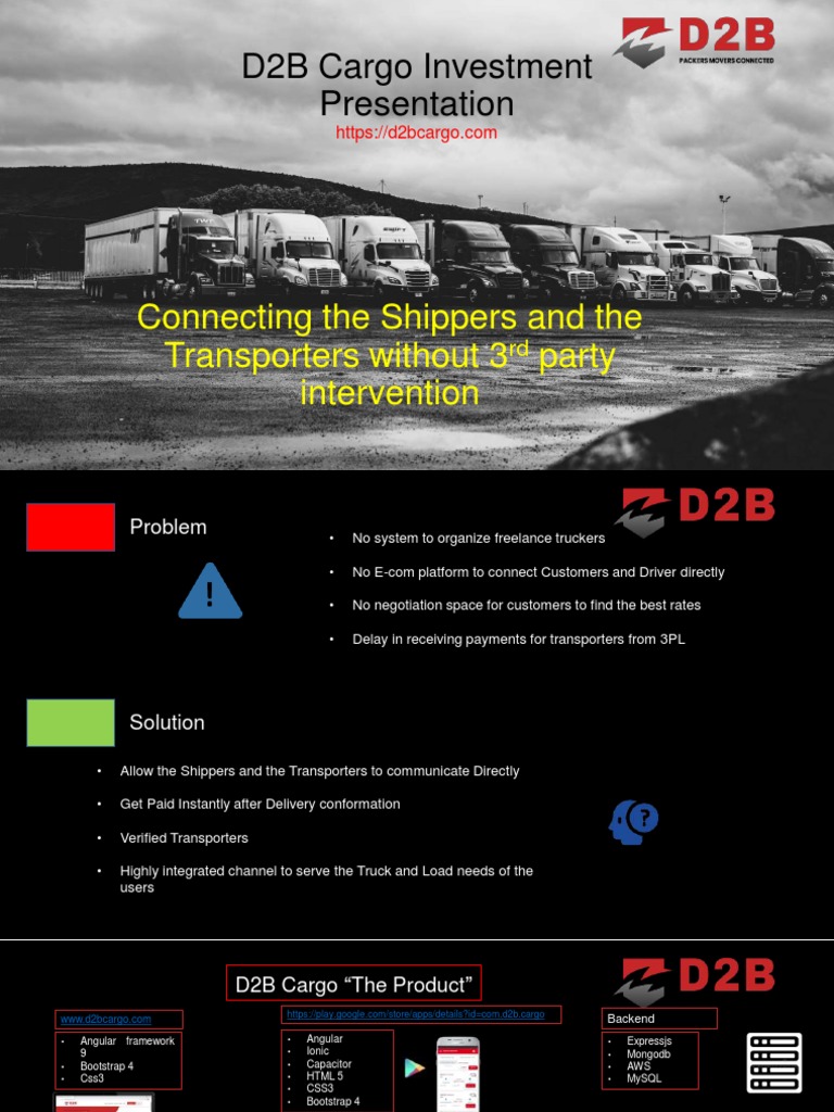 D2B Cargo Investment Presentation - Updated - India | PDF | Cargo | Business