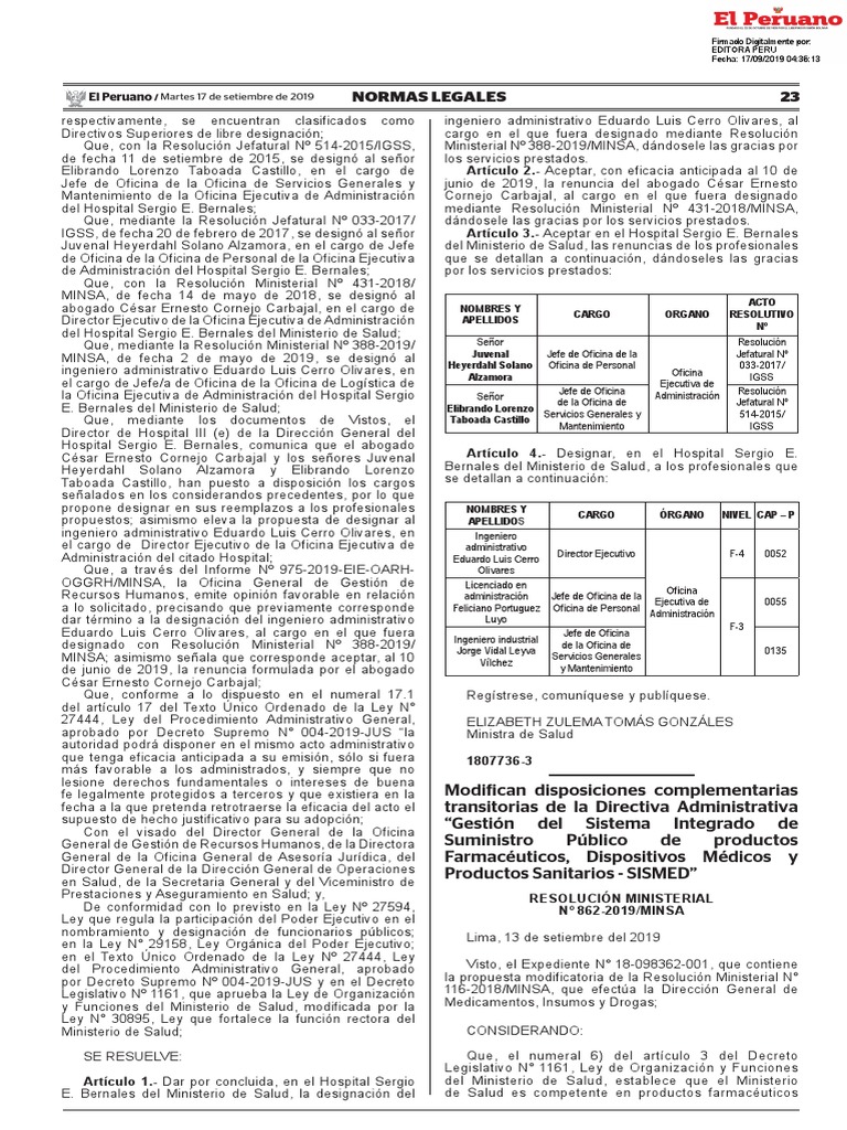 RM 865-2019 SA Modifican-Disposiciones-Complementarias-Transitorias-Del SISMED | PDF ...
