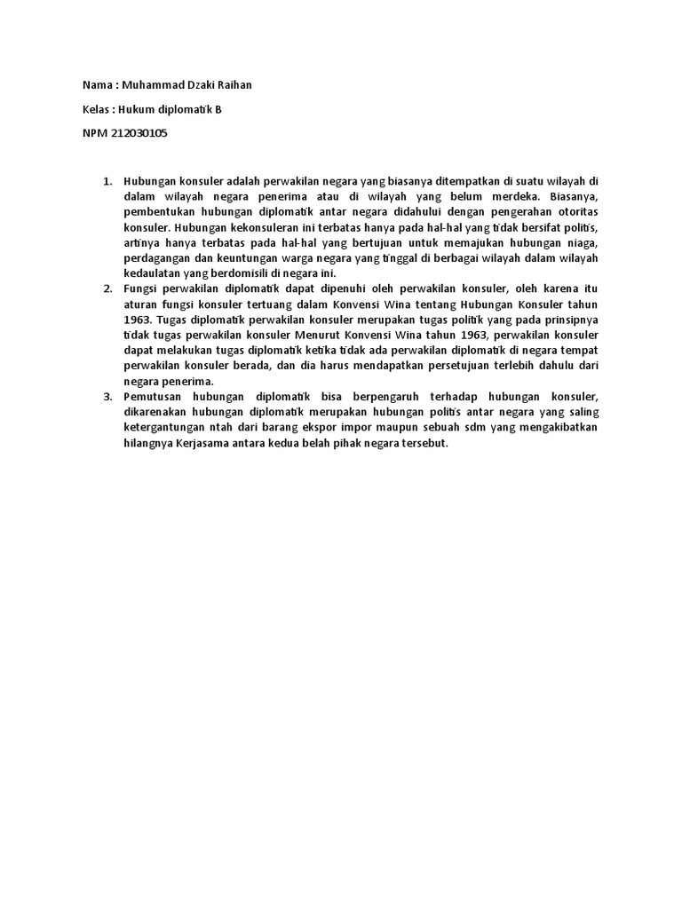 Muhammad Dzaki Raihan - Tugas Hukum Diplomatik | PDF