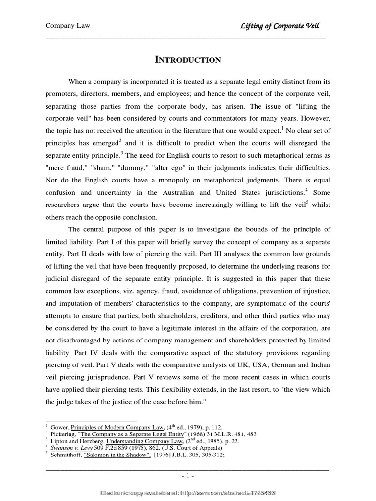 Lifting of Corporate Veil Due To Fraud and Improper Conduct | PDF ...