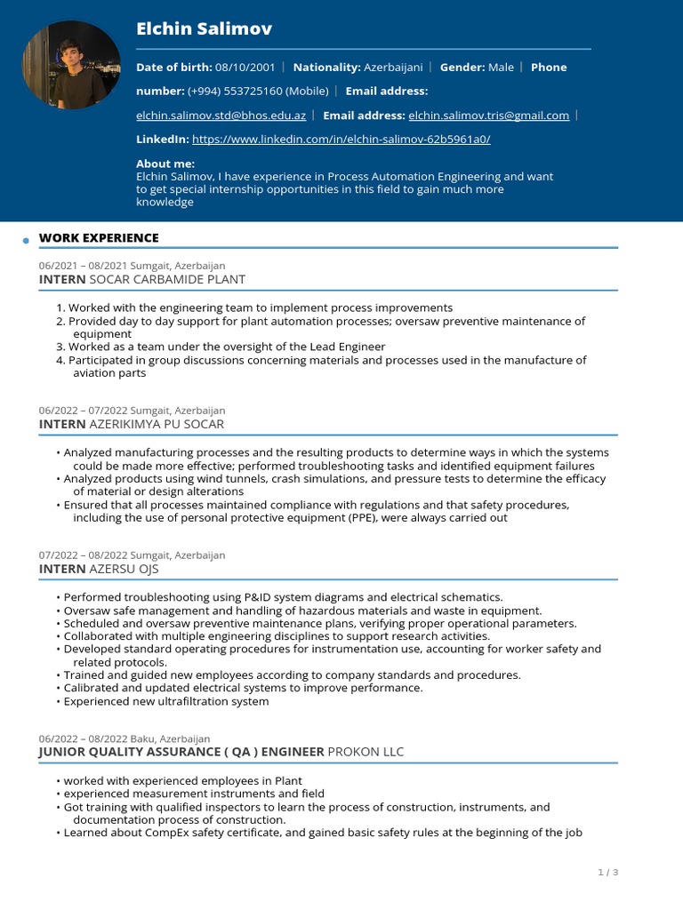 CV - Elchin Salimov | PDF | Programmable Logic Controller | Computer Engineering