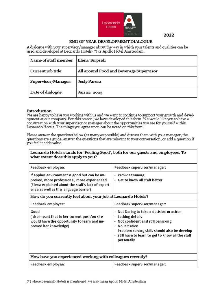 End of Year Development Dialogue | PDF | Behavior Modification | Psychology