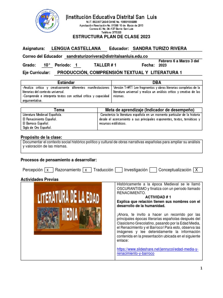 Lenguaje 10° G#1 P1 2023 | PDF | Barroco | Teatro